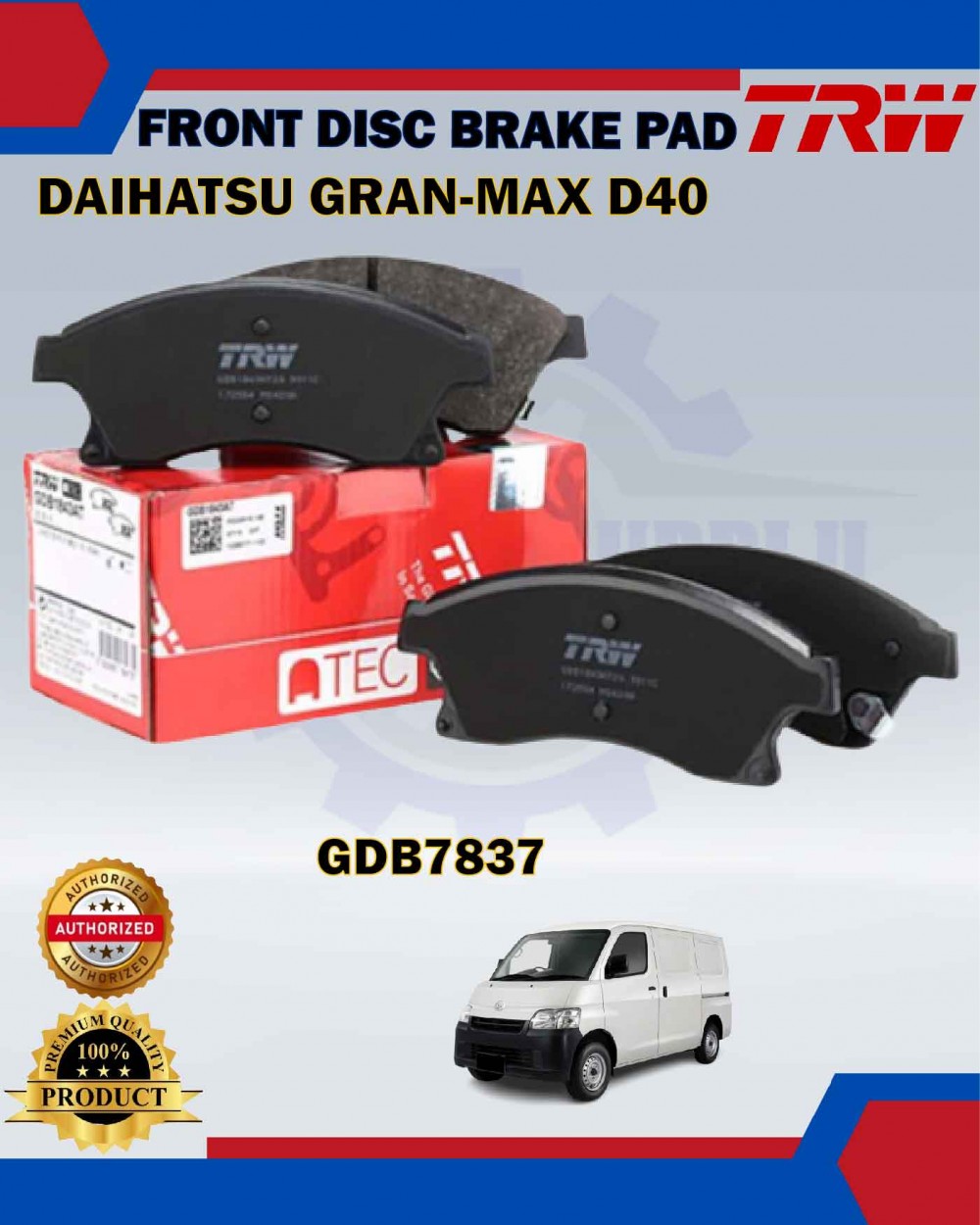 Daihatsu Gran Max-Perodua Aruz 1.5cc-Toyota Rush F800-Front Disc Brake Pad-TRW-GDB7837AT